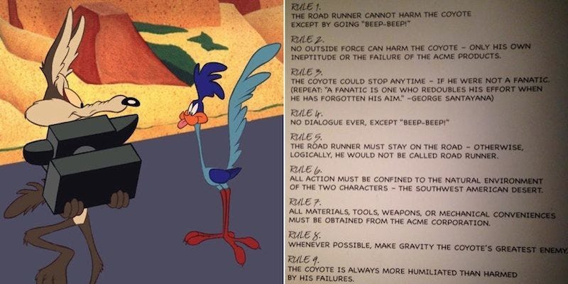 Road Runner/Coyote Cartoons Were Created With A Very Strict Set Of Rules