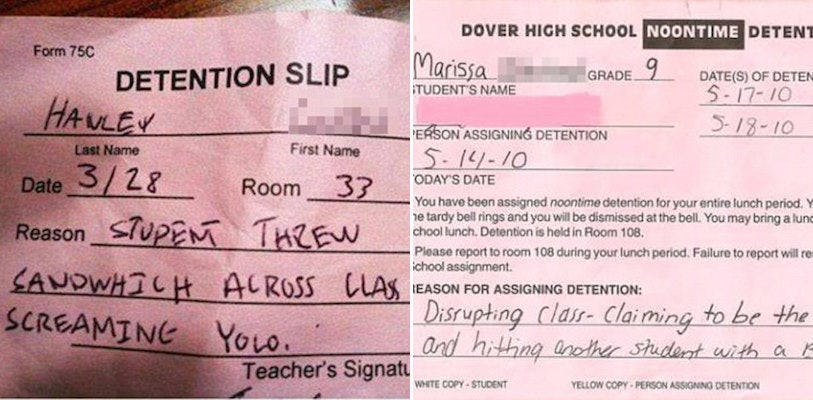 Parents Are Sharing Their Kids' Detention Slips, And They're Hilarious